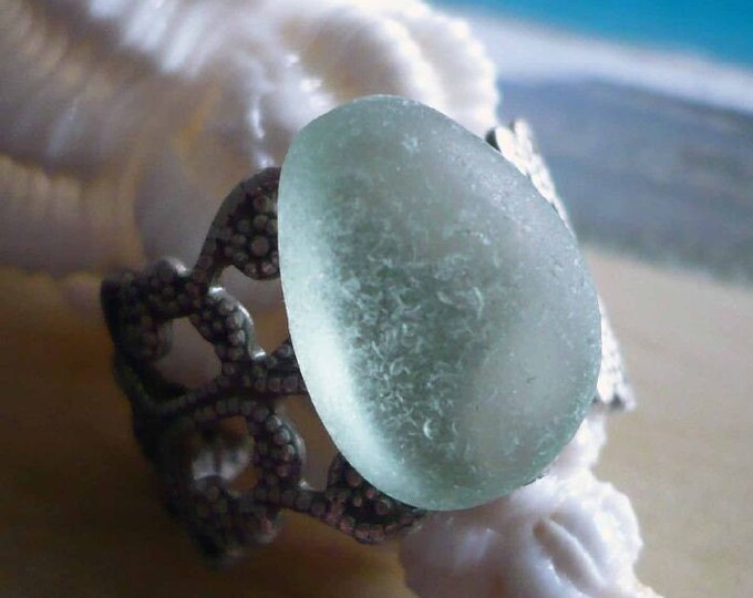 THE CAPTAINS LADY Filigree Sea Glass Ring Antiqued Silver - Etsy