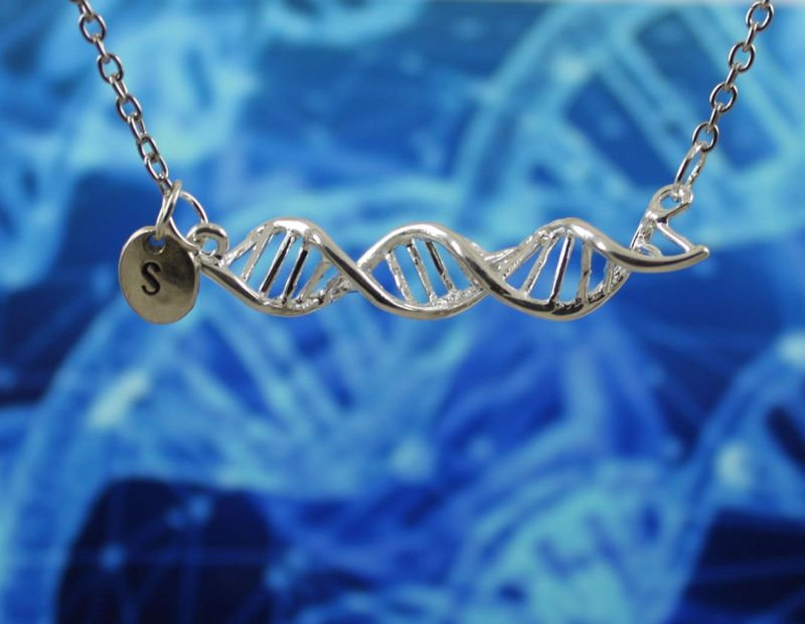 LIFE - Silver DNA Double Helix Necklace, Personalized Initial, Spiral ...