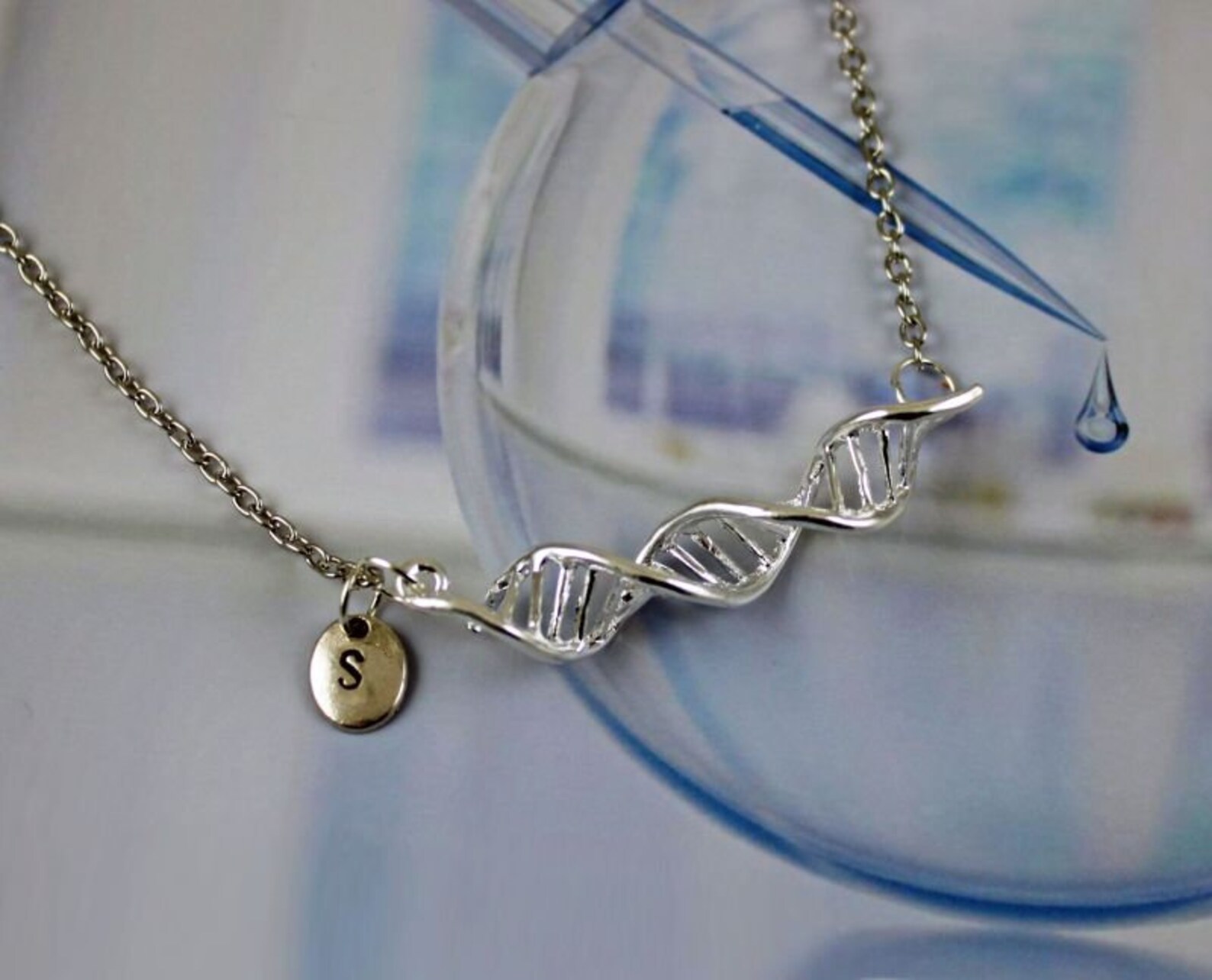 LIFE Silver DNA Double Helix Necklace Personalized Initial - Etsy