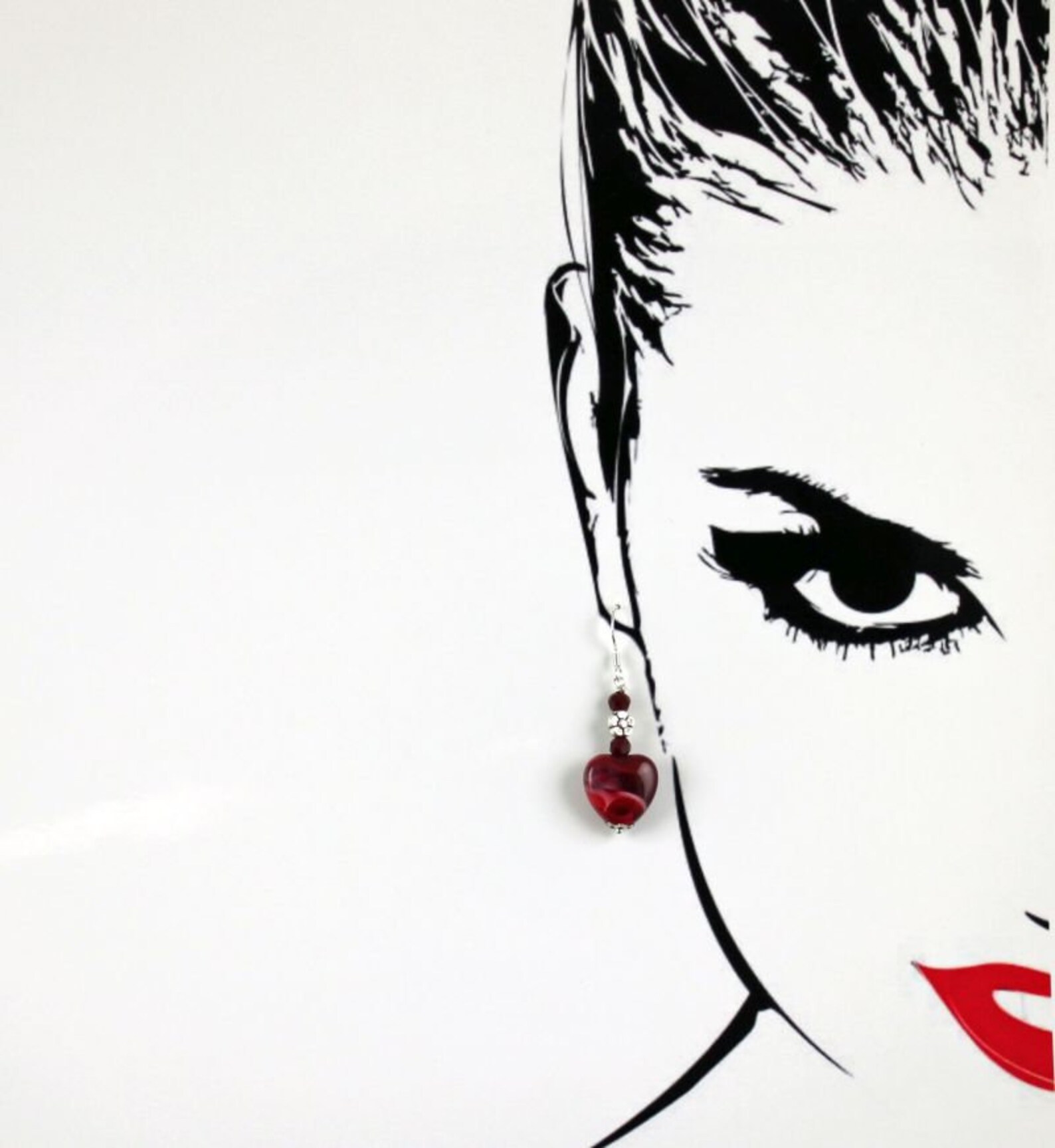 SHADED Red Marbled Heart Earrings Sterling Silver Silver - Etsy