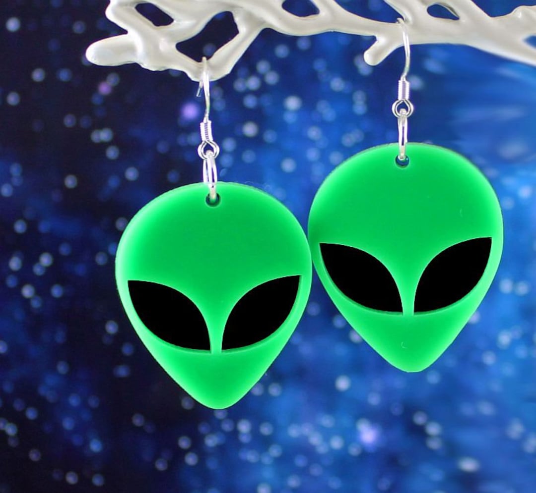 SPACED - Alien Earrings Sterling Silver Earwires, Large, Lightweight ...