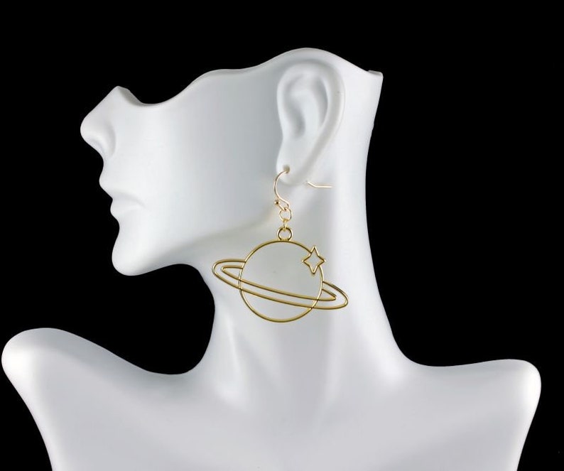 Saturn Planet Earrings Saturn With Rings Stars Gold Etsy