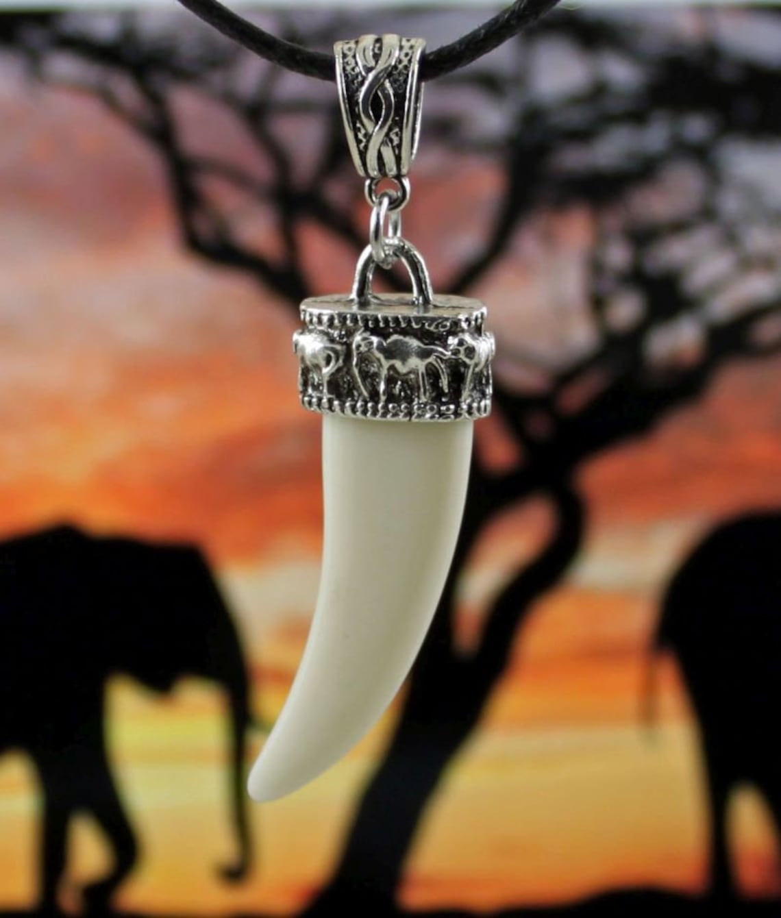 STRONG Elephant Tusk Necklace Faux Ivory Antiqued Silver - Etsy
