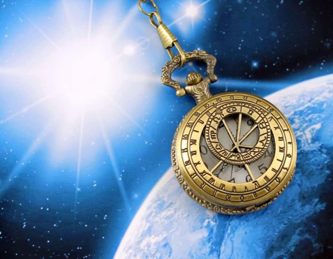 STELLAR - Celestial Pocket Watch With Chain, Zodiac, Antiqued Brass ...