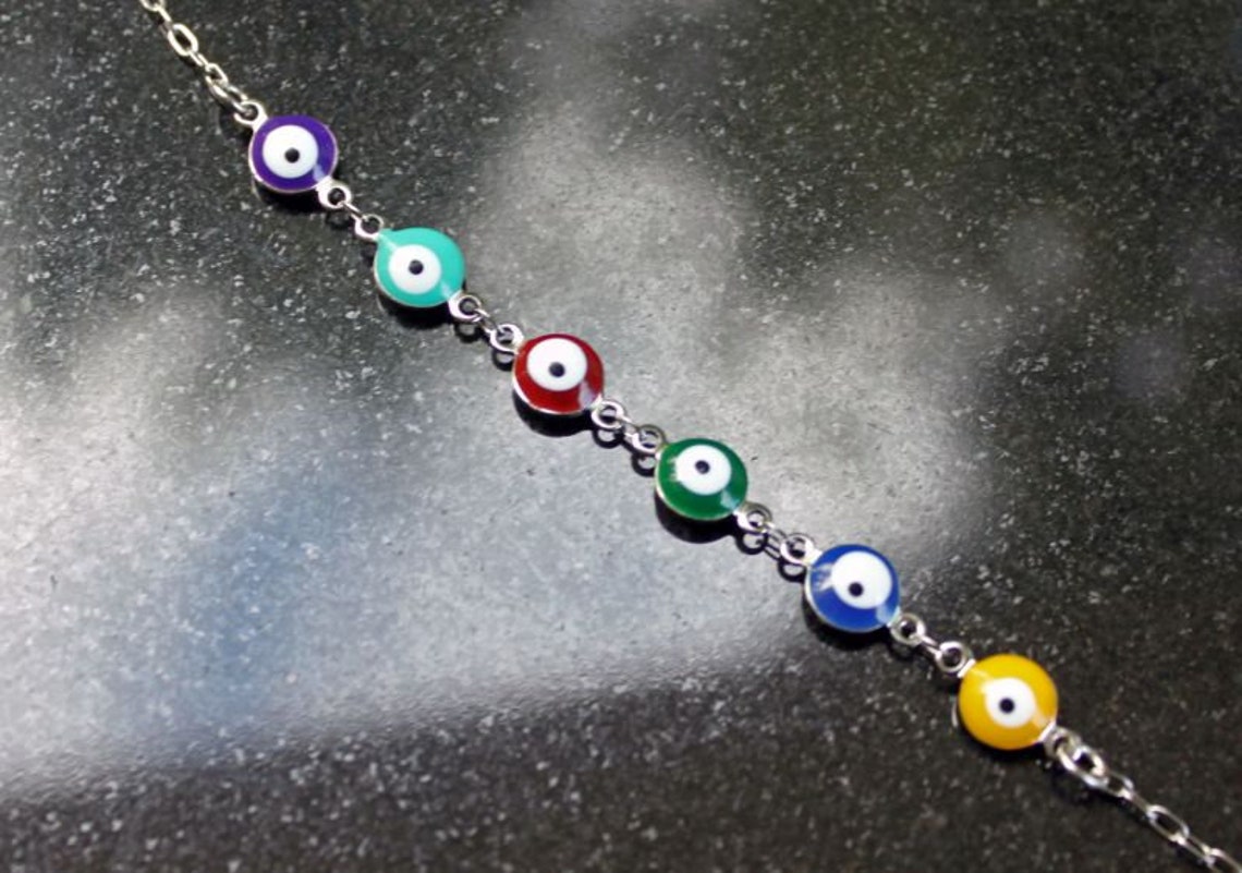 EVIL EYE - Bracelet or Anklet, Multicolor, Stainless Steel, Colorful ...