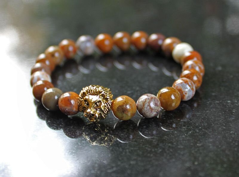ROAR Lion Head with African Opal Beaded Bracelet Natural - Etsy.de