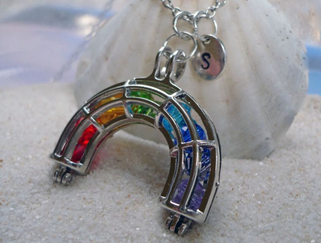 Rainbow Locket Necklace, Swarovski Crystals, Rainbow Colors ...