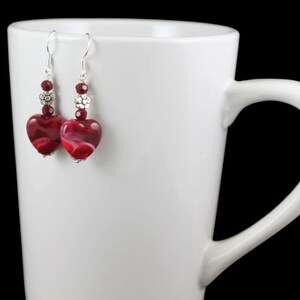 SHADED - Red Marbled Heart Earrings, Sterling Silver, Silver Flowers ...