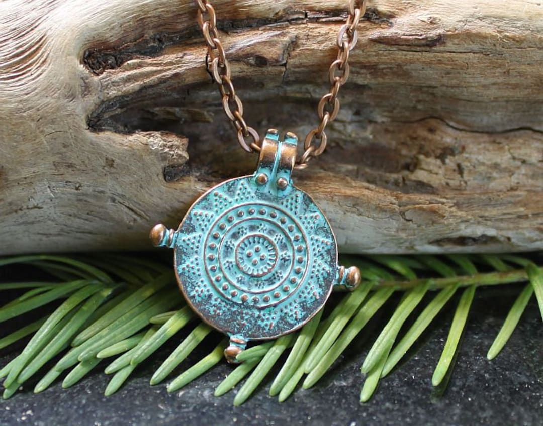 TRUE NORTH - Small Compass Rose Choker or Necklace, Copper, Verdigris ...