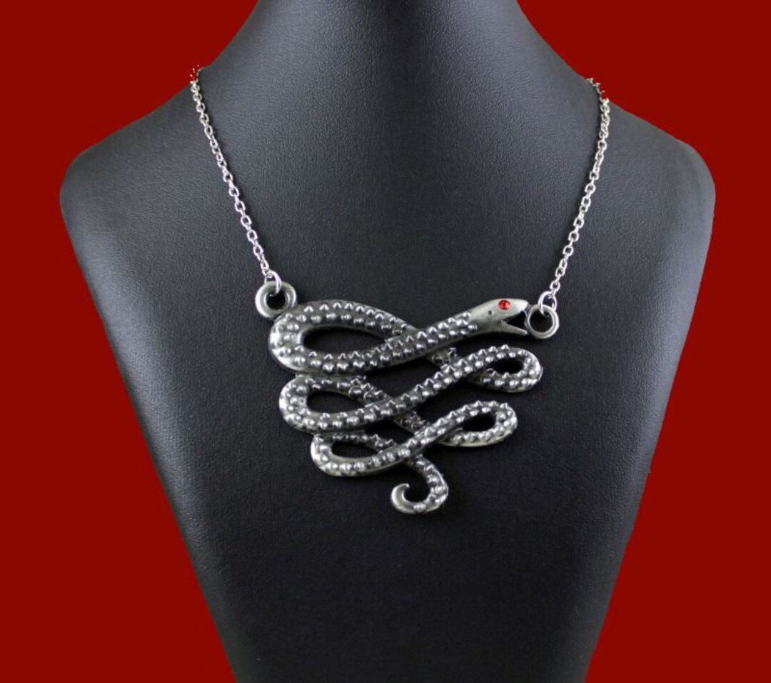 VENOM - Snake Necklace, Choker, Red Crystal Eye, 3D Scales, Silver ...