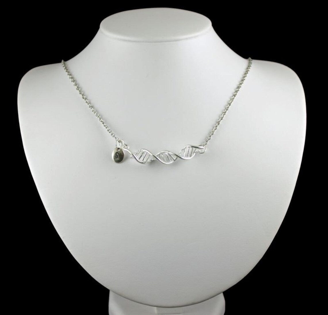 LIFE - Silver DNA Double Helix Necklace, Personalized Initial, Spiral ...