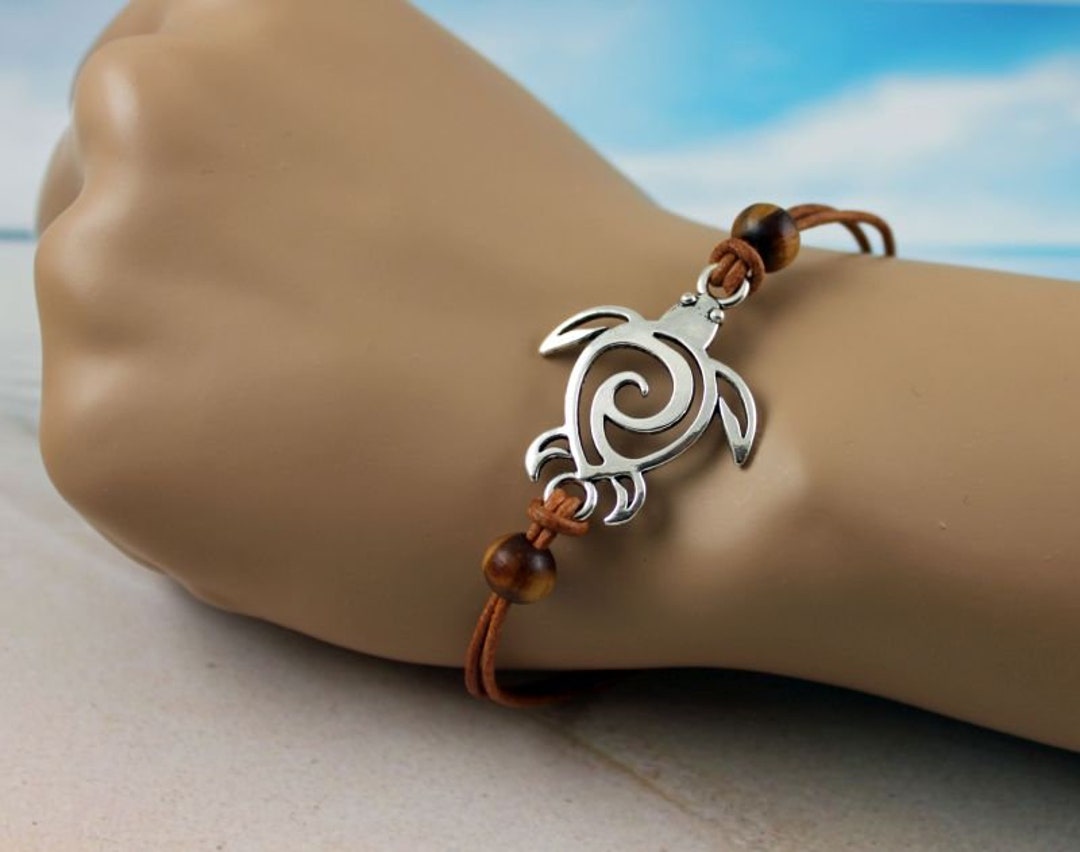 HONO Turtle Bracelet, Mens Jewelry, Double Strand Natural Leather ...