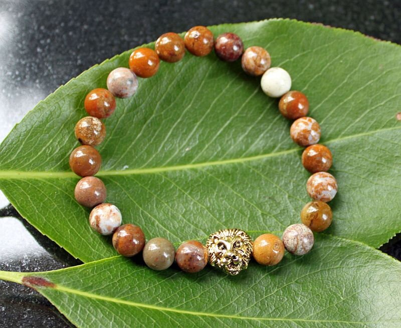 ROAR Lion Head with African Opal Beaded Bracelet Natural - Etsy.de