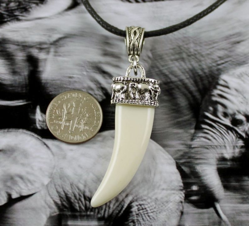 STRONG Elephant Tusk Necklace Faux Ivory Antiqued Silver - Etsy