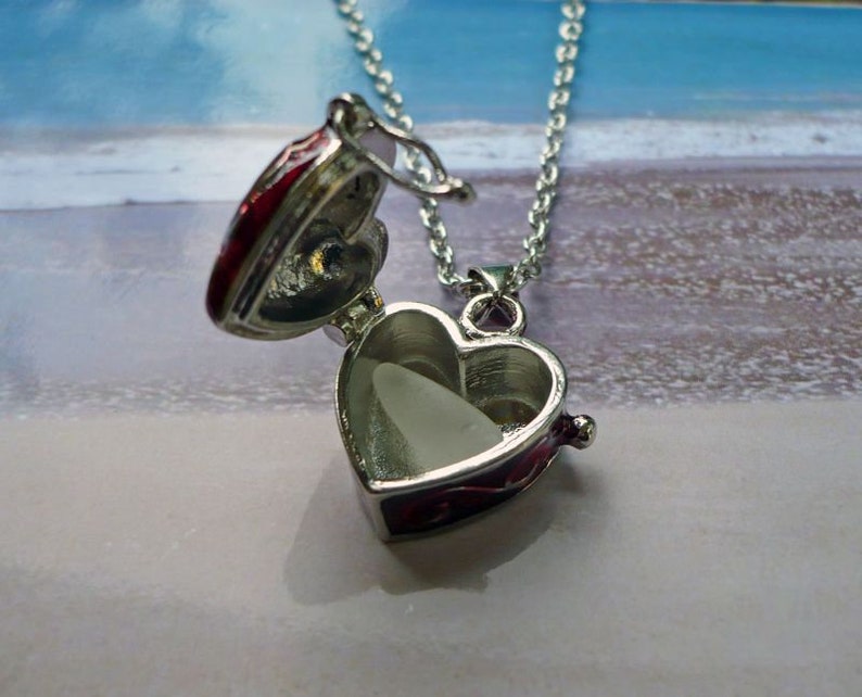 RUBY RED Enamel Heart Locket Necklace SMALL Seaglass Locket - Etsy