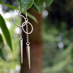DANGEROUS - Circle Spike and Chain Earrings, Silver Circle, Geometric ...
