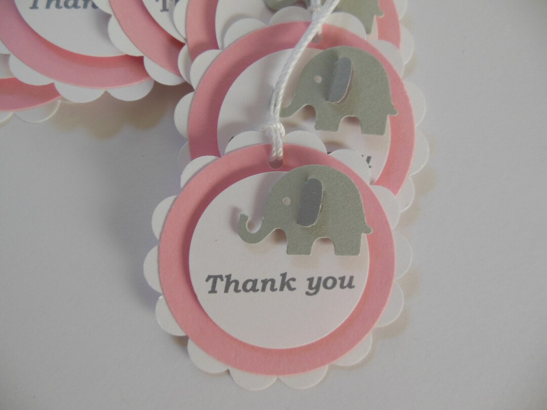 Elephant Thank You Gift Tags Gray, Pink and White Baby Shower or Party ...