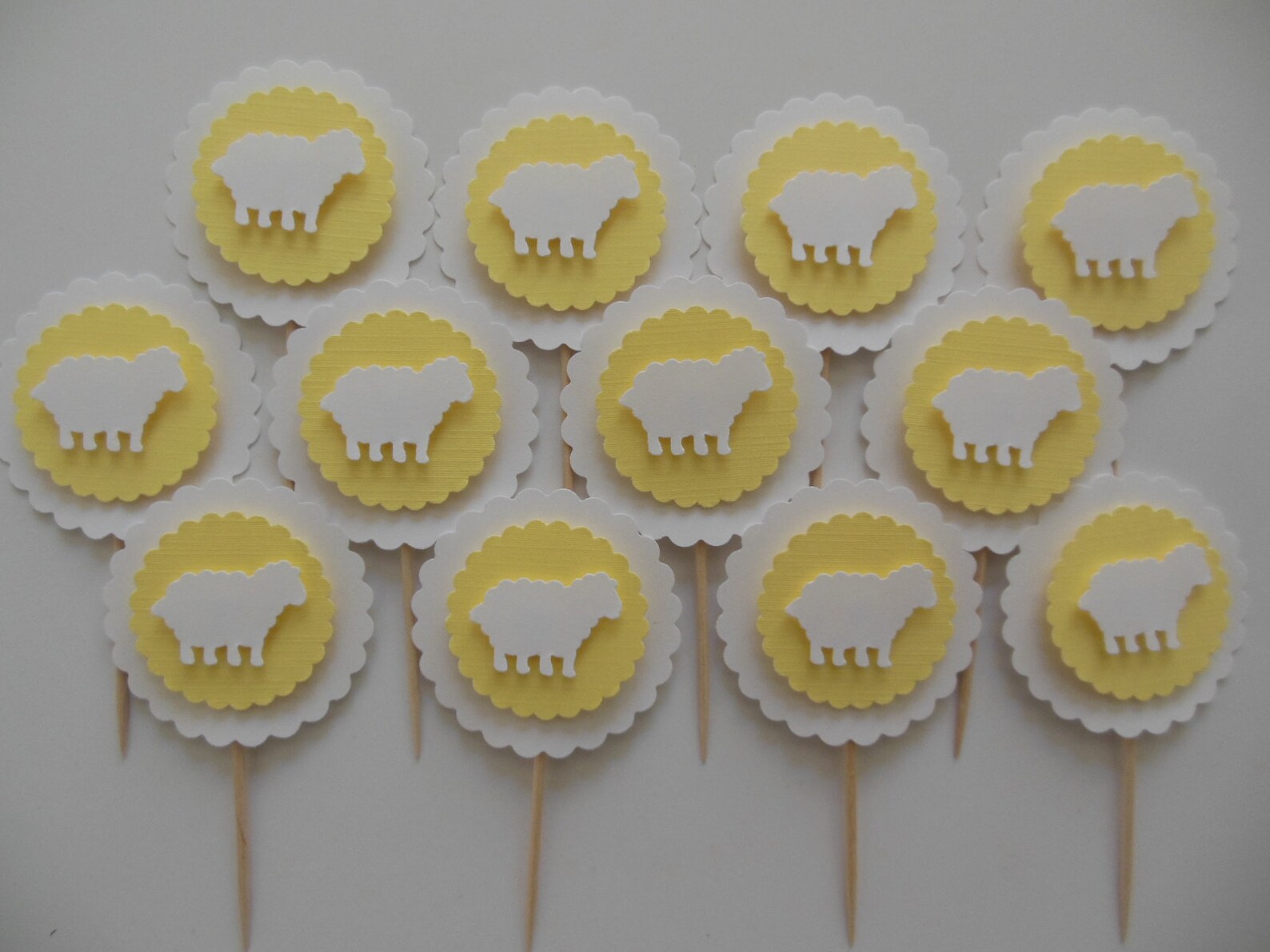 Sheep Cupcake Toppers - Yellow and White - Gender Neutral - Baby Shower ...