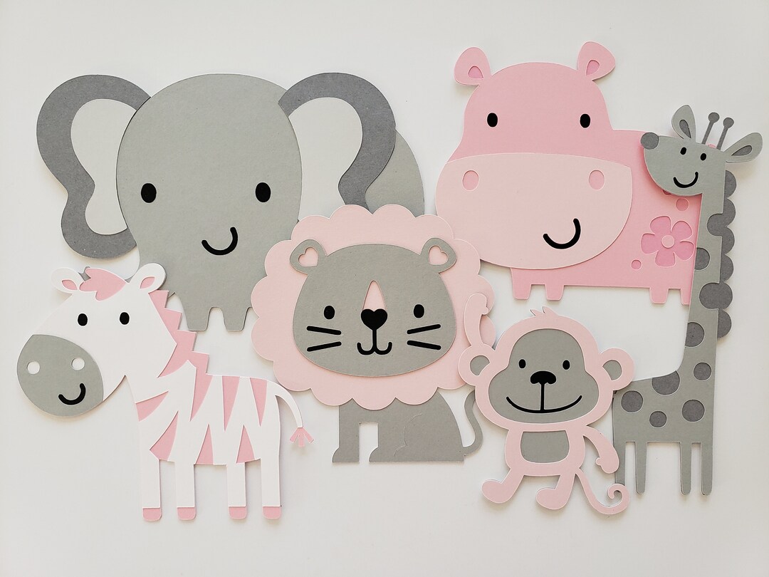 Safari or Zoo Animal Cutouts Lion, Giraffe, Zebra, Elephant, Hippo and ...