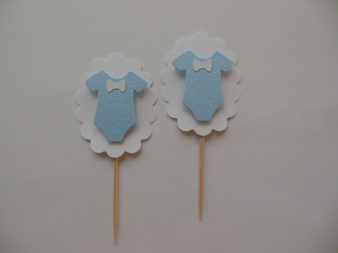 Baby Outfit Cupcake Toppers Blue and White Boy Baby Shower | Etsy
