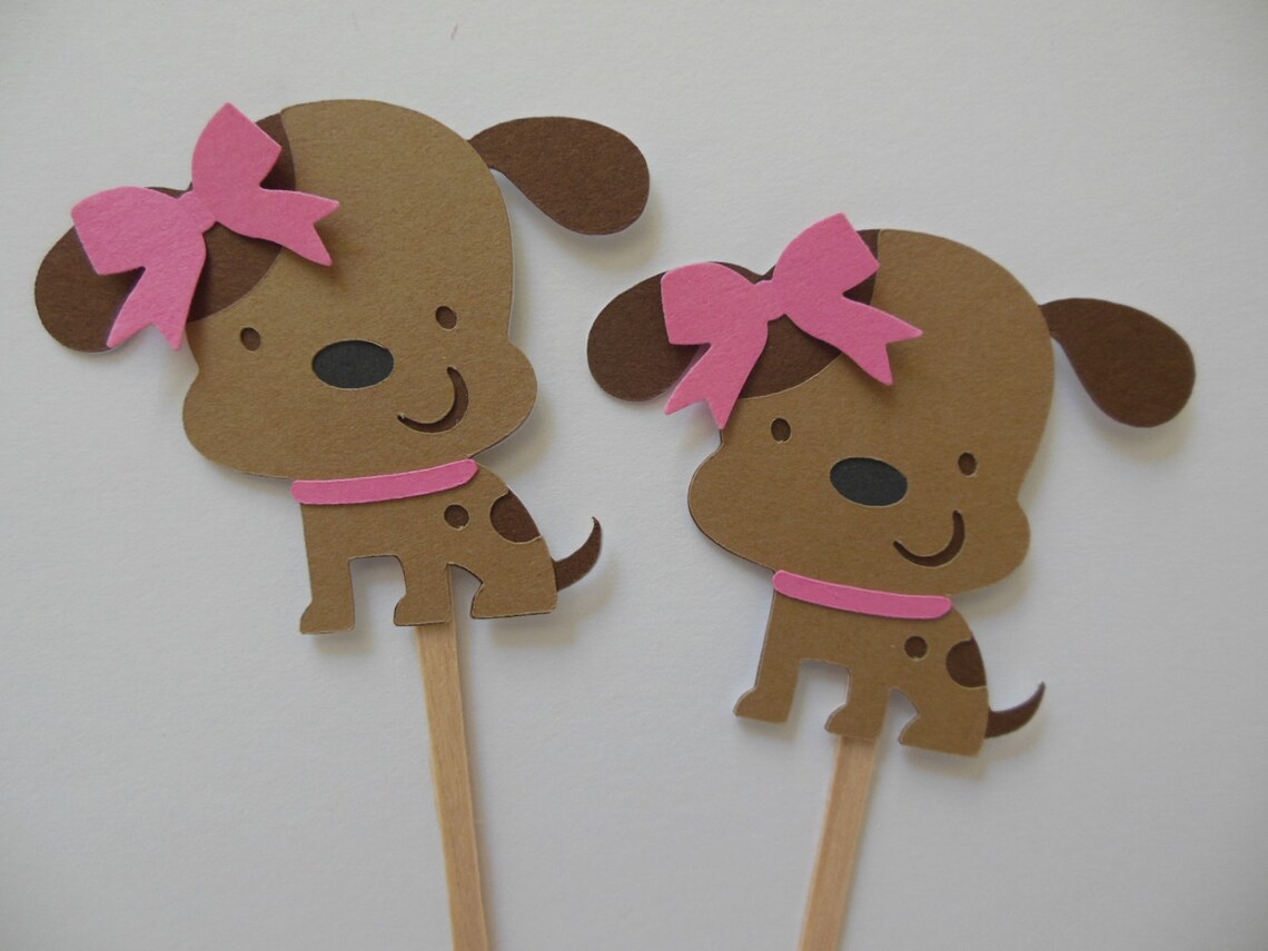 Puppy Dog Cupcake Toppers Pink and Brown Girl Birthday - Etsy