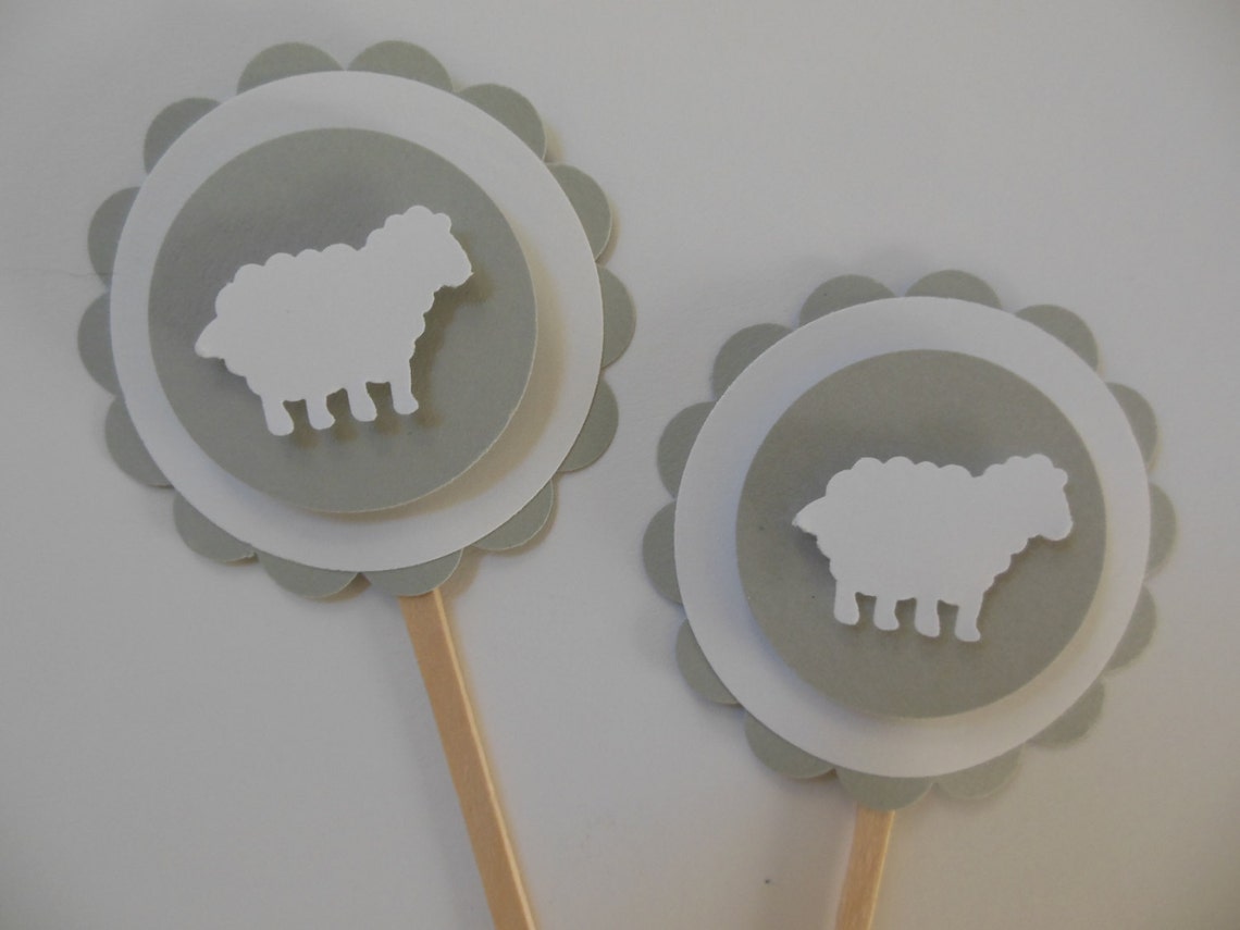 Sheep or Lamb Cupcake Toppers Gray and White Birthday - Etsy