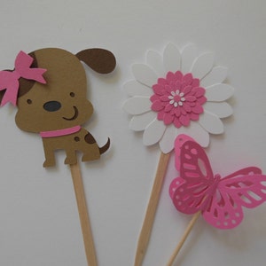 Puppy Dog Cupcake Toppers Pink and Brown Girl Birthday - Etsy
