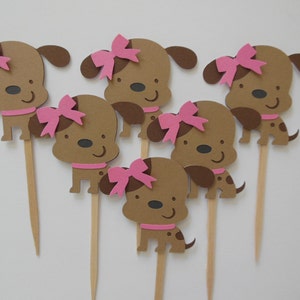 Puppy Dog Cupcake Toppers Pink and Brown Girl Birthday - Etsy