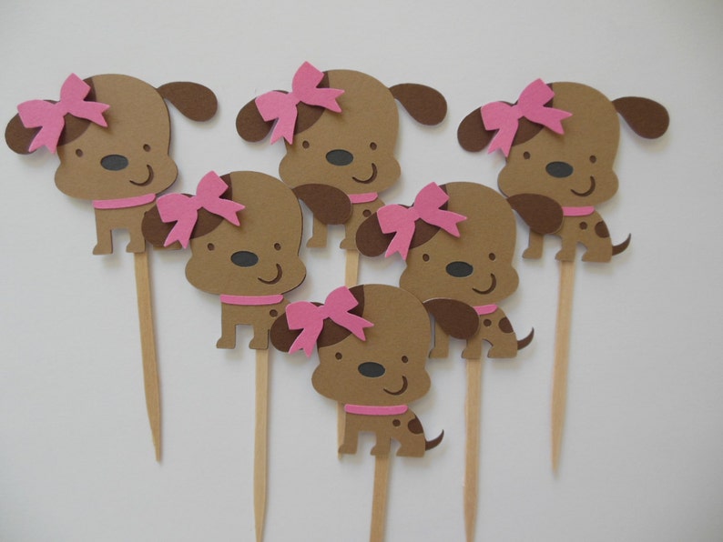 Puppy Dog Cupcake Toppers Pink and Brown Girl Birthday - Etsy