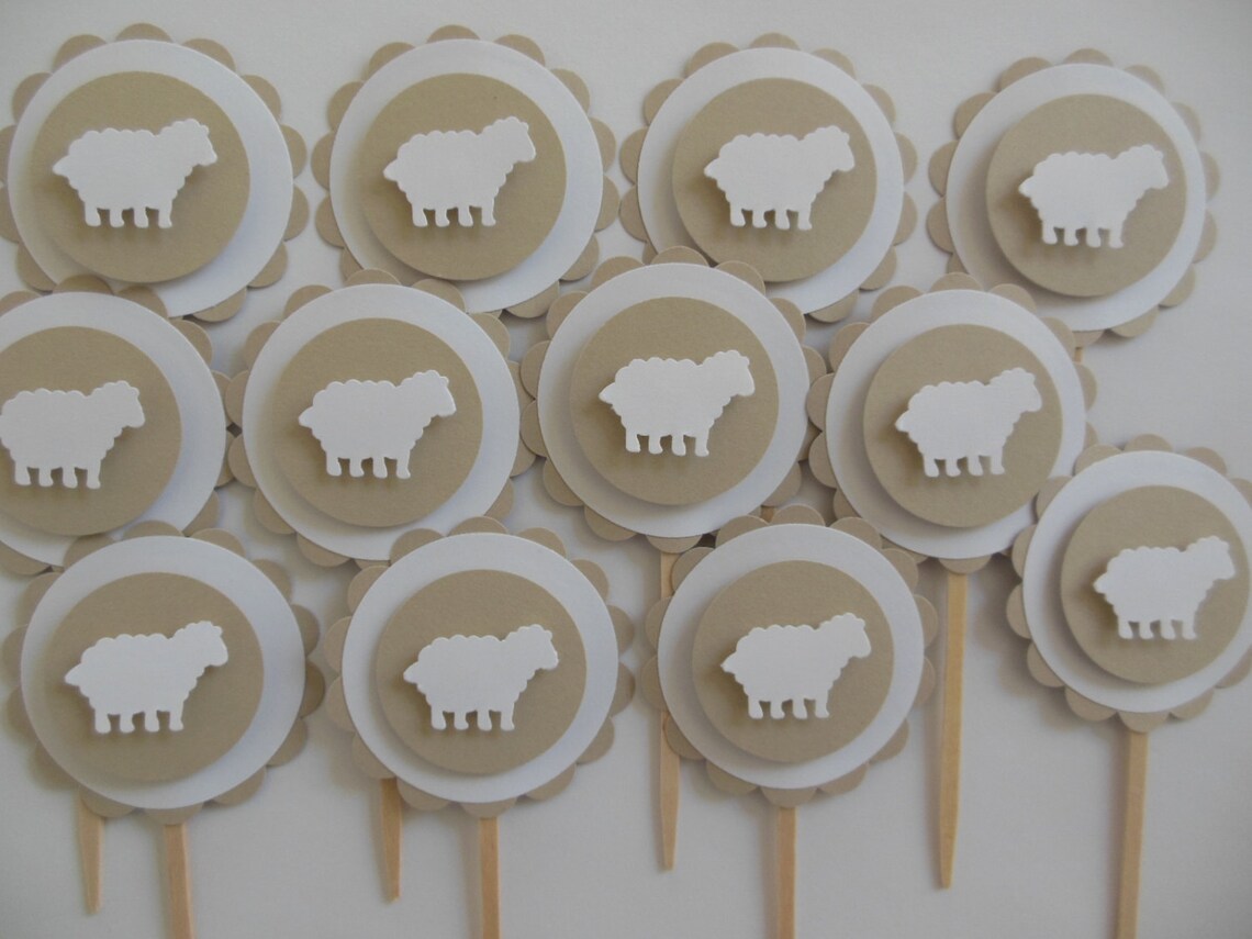 Sheep or Lamb Cupcake Toppers Tan and White Birthday - Etsy