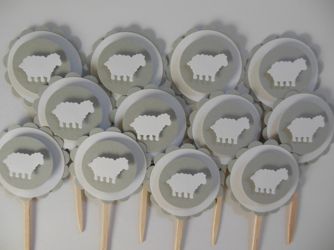 Sheep or Lamb Cupcake Toppers Gray and White Birthday - Etsy