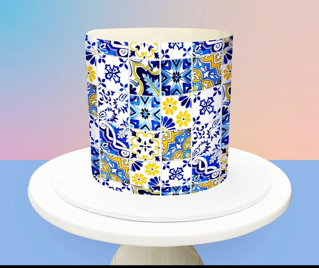 Edible Marble Lemon Mediterranean Greek Tile,blue and White Italian ...