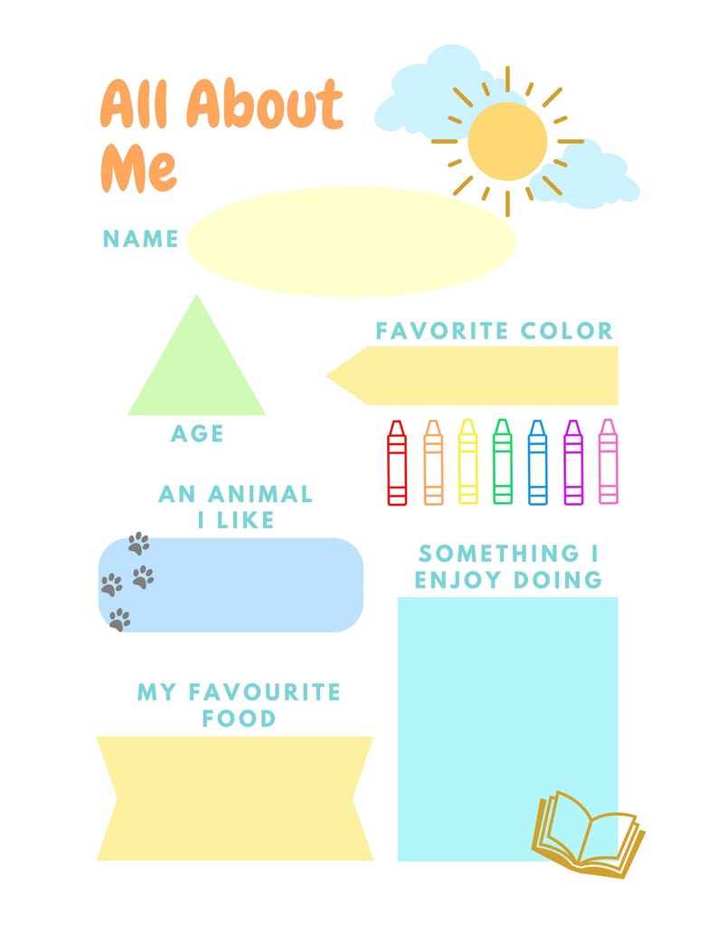 All About Me Worksheet - Etsy