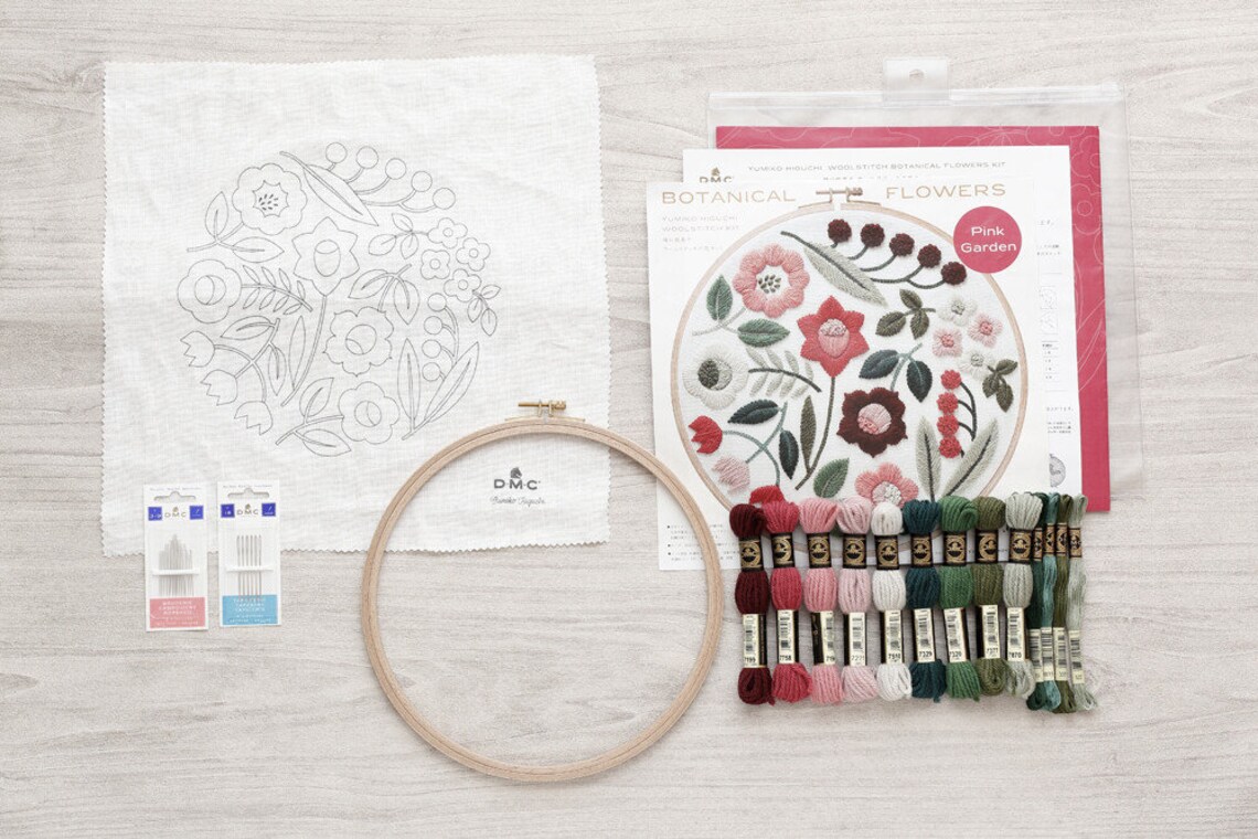 Yumiko Higuchi Embroidery Kit Pink Garden by DMC Japanese - Etsy