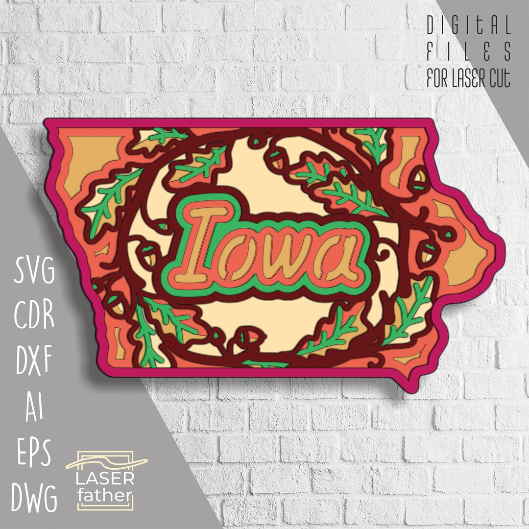 Iowa Layered SVG, USA State Art, Map Outline, 3D Paper Cutting, Laser ...