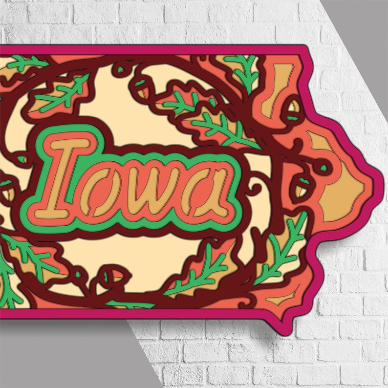 Iowa Layered SVG, USA State Art, Map Outline, 3D Paper Cutting, Laser ...