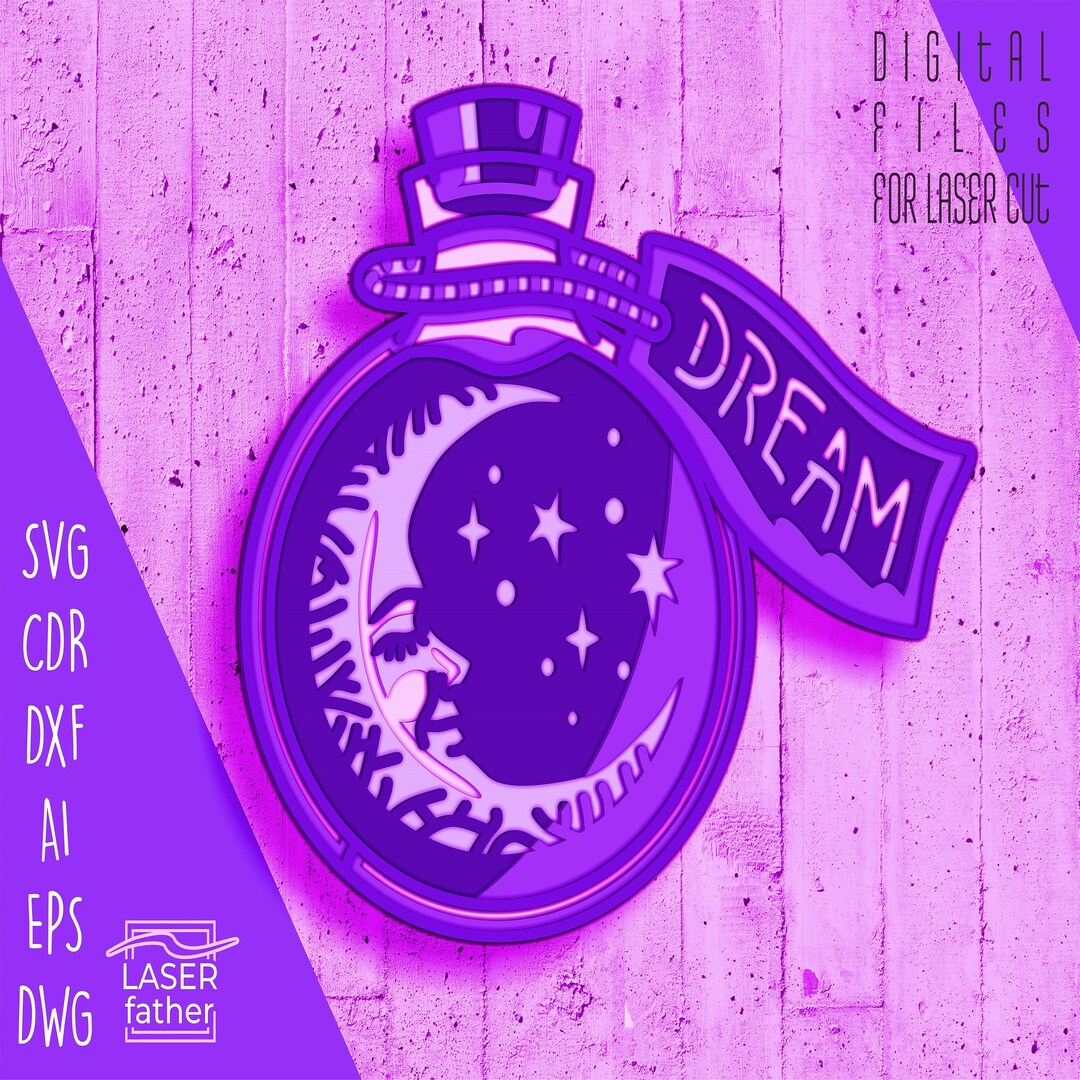 Potion Bottle SVG, Mystical Moon PNG, Layered Papercut, Laser Cutting ...