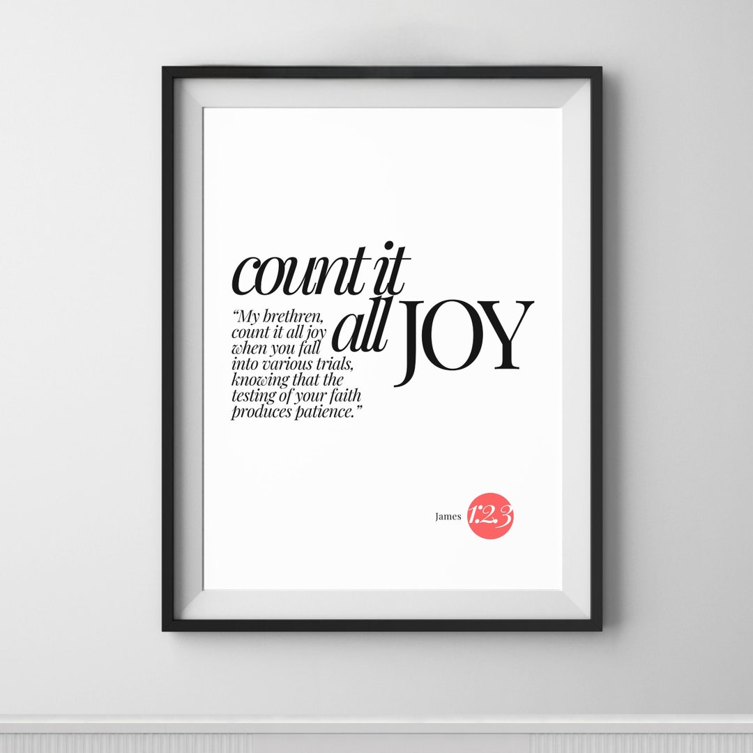 Count It All Joy Bible Verse Wall Art, Typography Encouragement ...