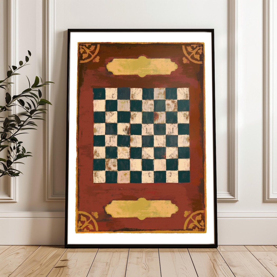 Original Vintage Chess Board Wall Print - #4, Abstract Chess Board ...