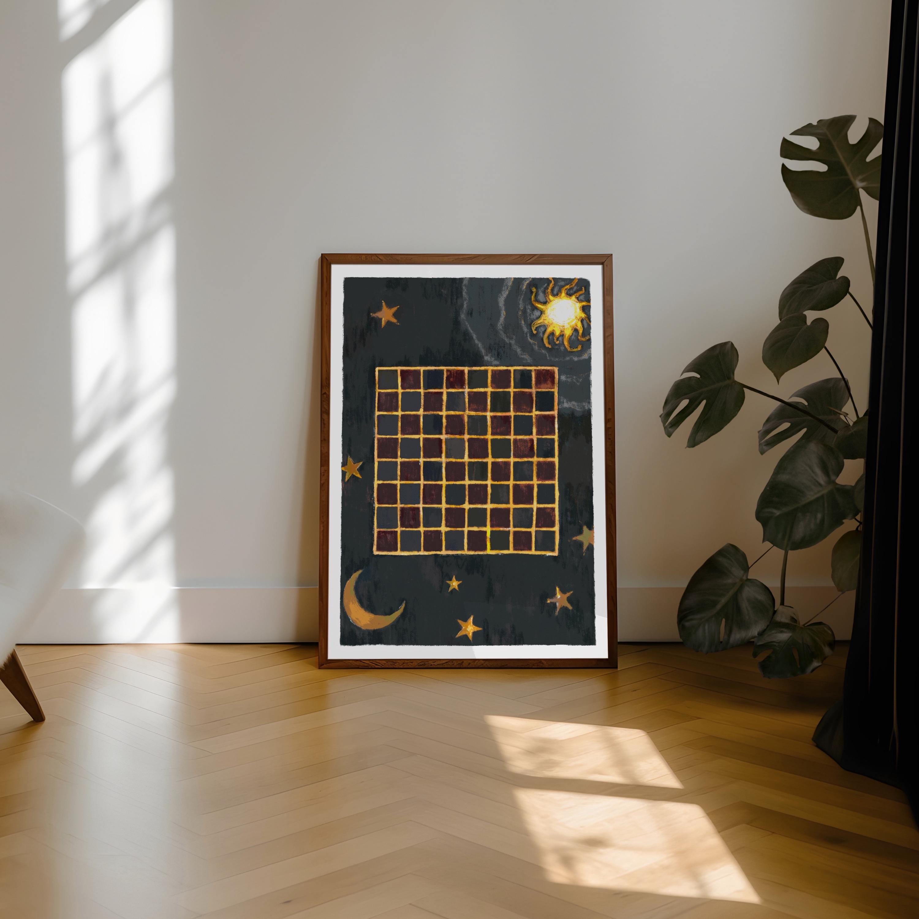 Original Vintage Chess Board Wall Print - #3, Abstract Chess Board ...