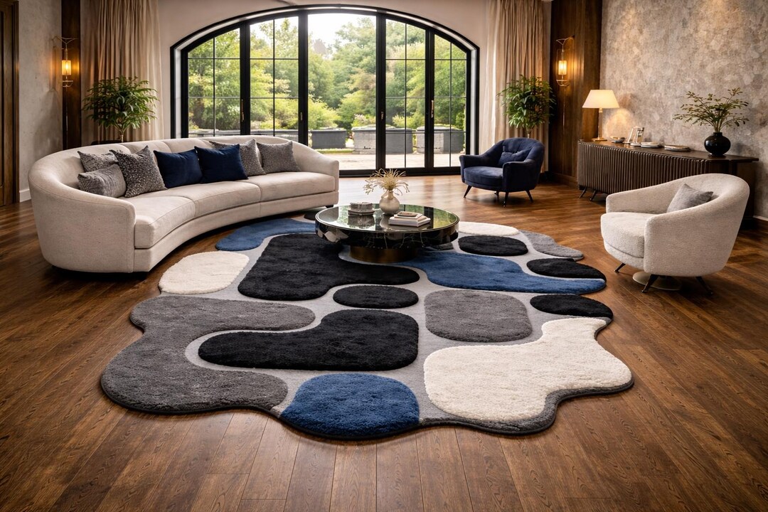 Modern Irregular Shape Area Rug, Hand Tufted Abstract Wool Rug- Luxury ...