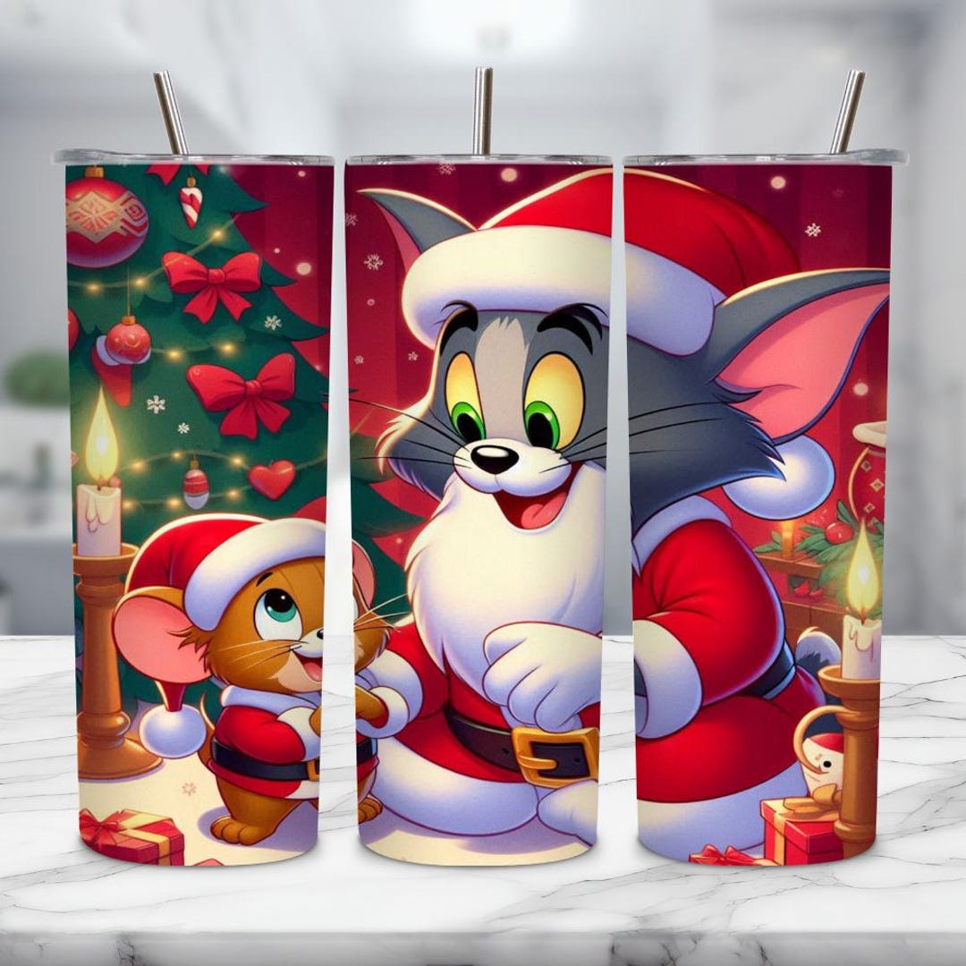 Santa Tom and Jerry Tumbler Wrap, Cartoonist 20oz Skinny Tumbler Wraps ...