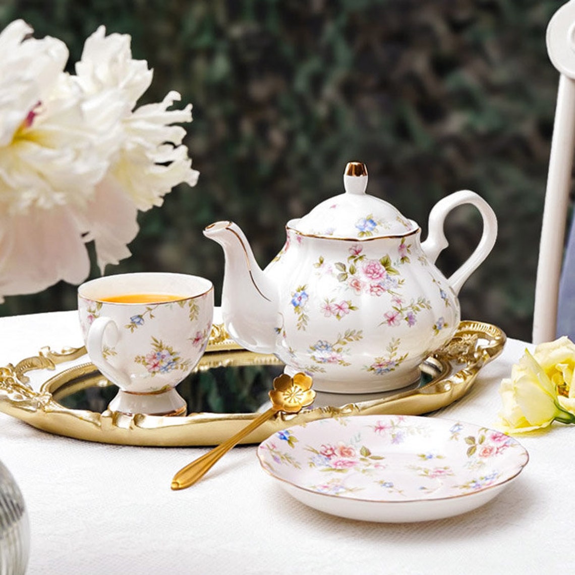 Exquisite Ceramic Tea Set, Flower Teapot Set, Afternoon Tea Set ...
