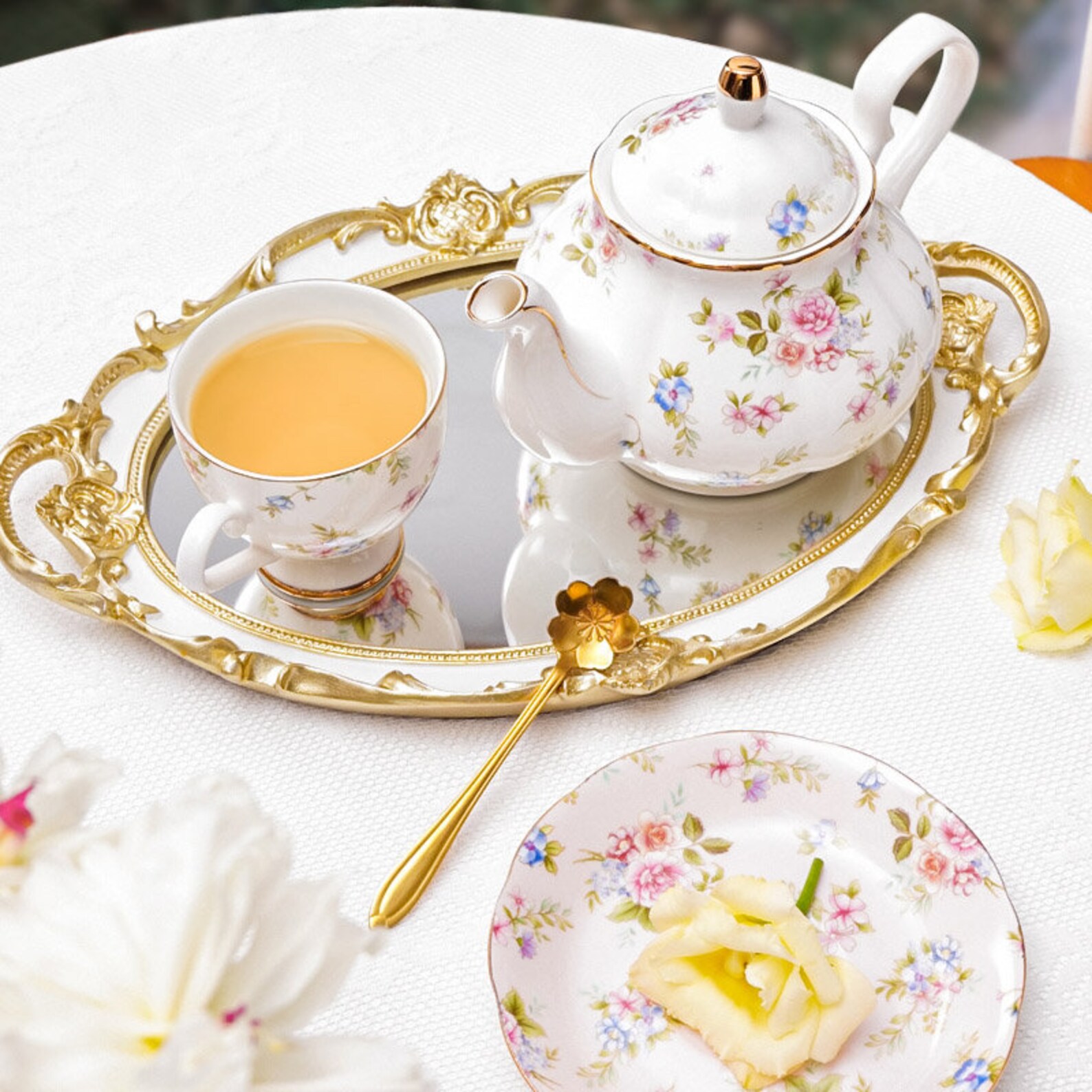 Exquisite Ceramic Tea Set, Flower Teapot Set, Afternoon Tea Set ...
