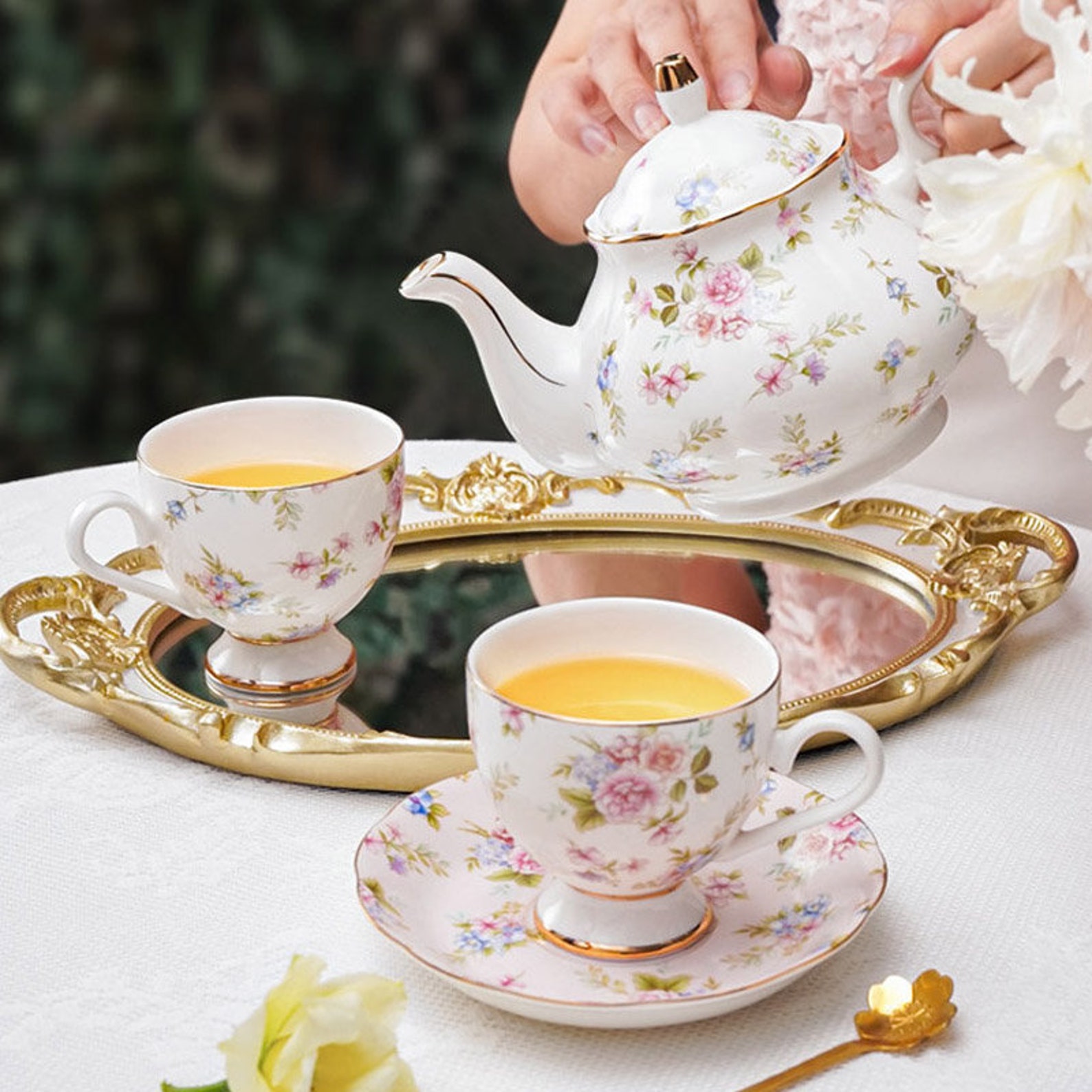 Exquisite Ceramic Tea Set, Flower Teapot Set, Afternoon Tea Set ...