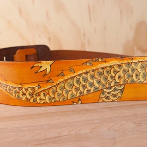 Guitar Strap - Leather Dragon Guitar Strap - Breathe Pattern in Gold ...