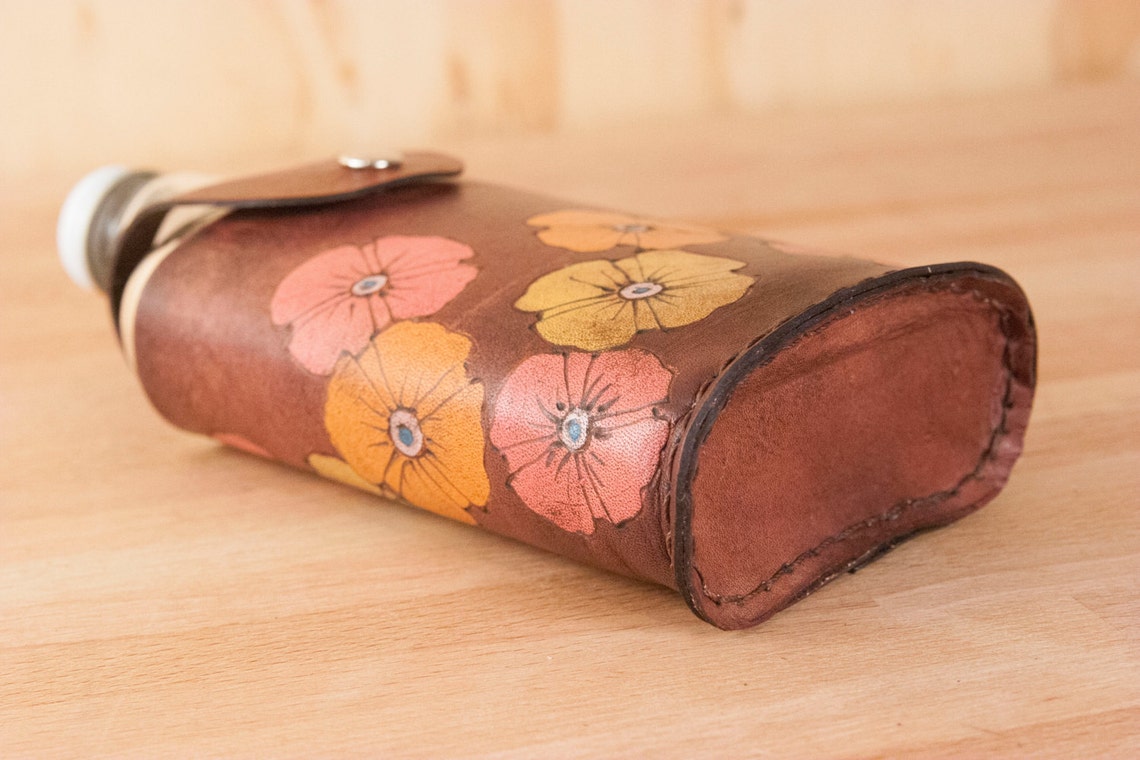 Leather and Glass Flask Vintage Style 375ml Flask - Etsy