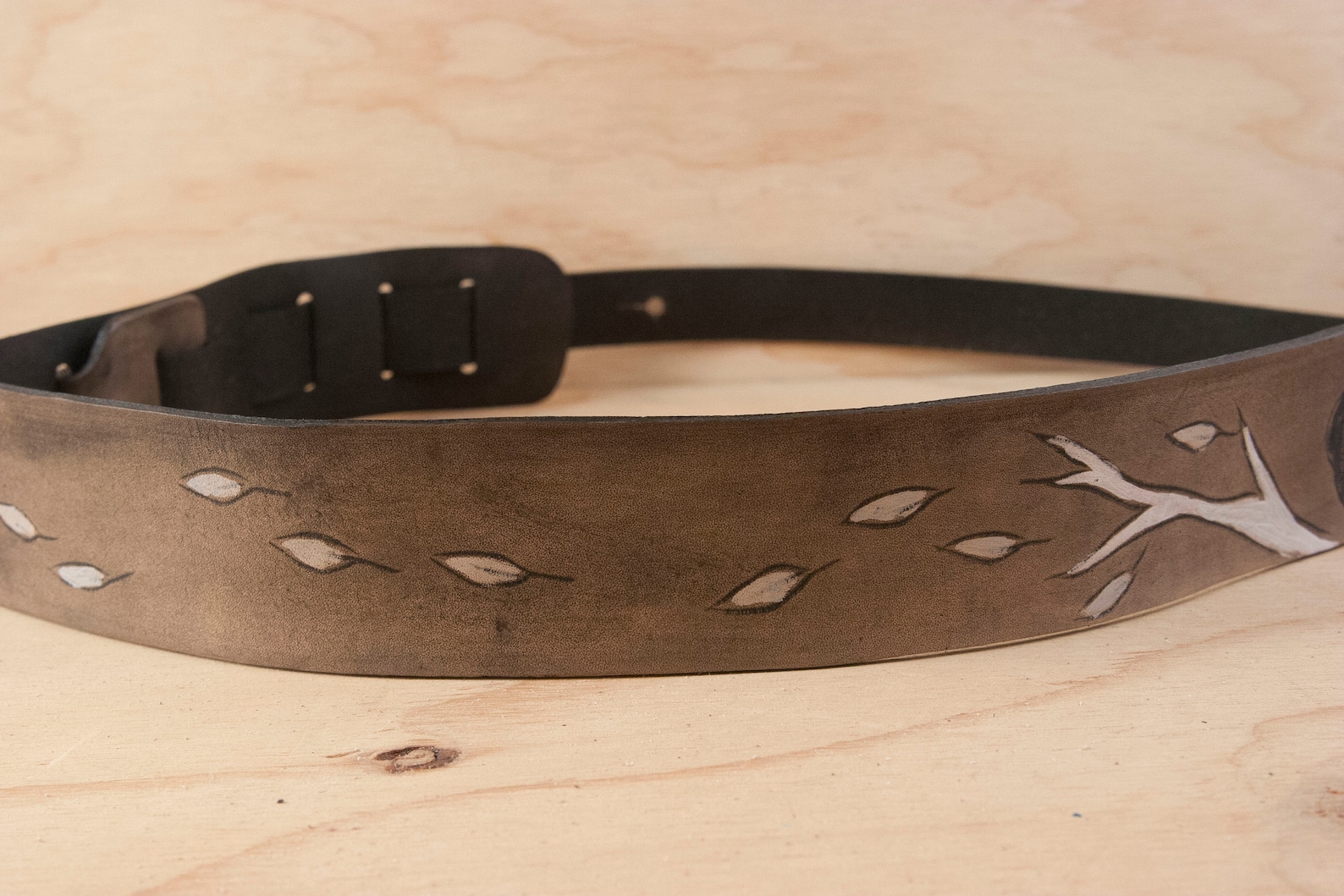 Leather Ukulele Strap Handmade in the Fall Pattern With Crow | Etsy