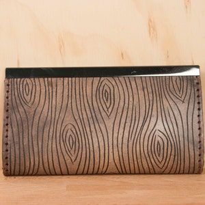 Leather Checkbook Wallet - Nice Pattern With Wood Grain and Heart in ...