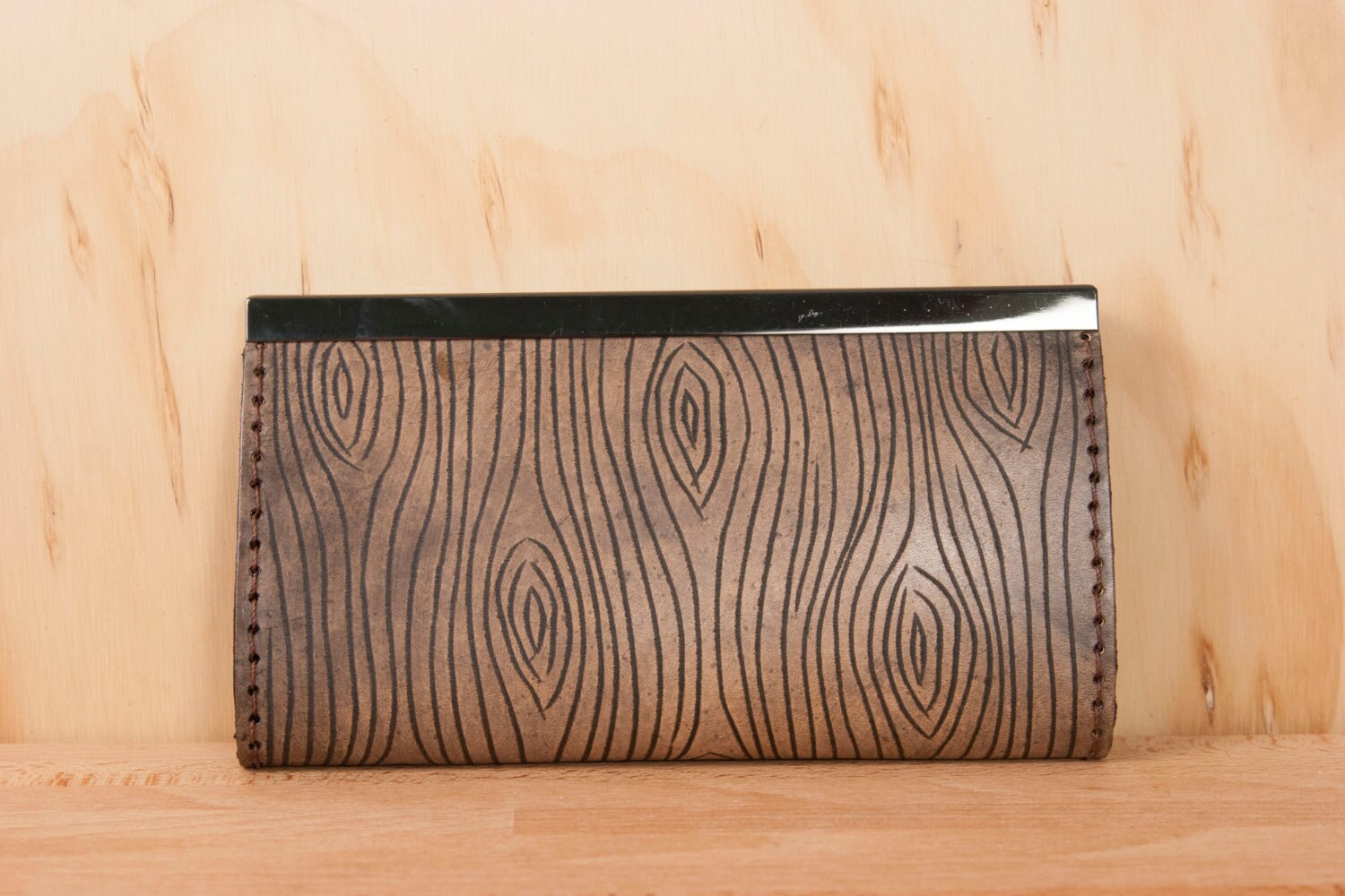 Leather Checkbook Wallet Nice pattern with wood grain and | Etsy